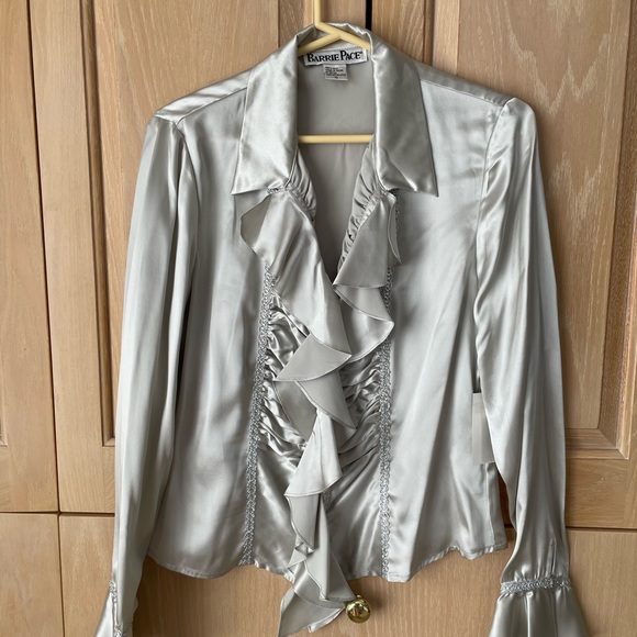 Barrie Pace | Tops | Nwt Barrie Pace Silver Silk Blouse W Front Ruffle ...
